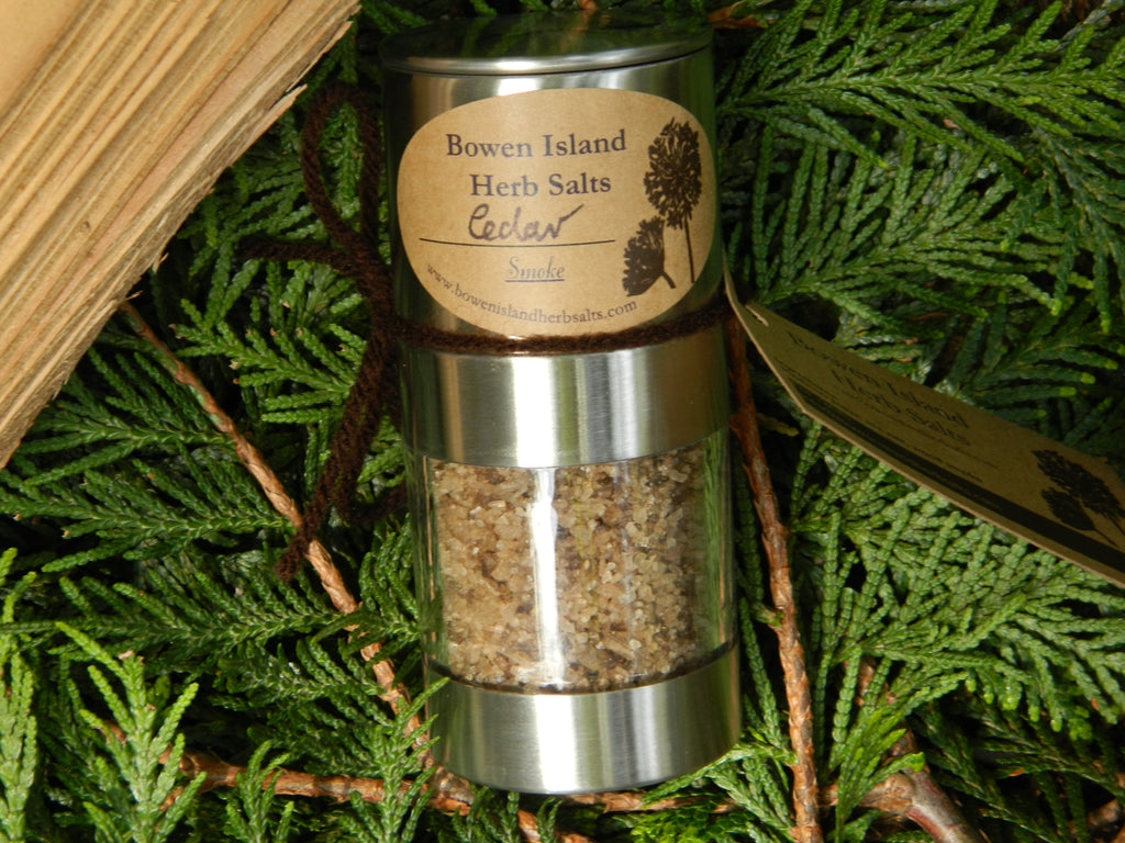 Smoked Salt, Cedar Wood - Stainless Steel Mill – Bowen Island Herb Salts